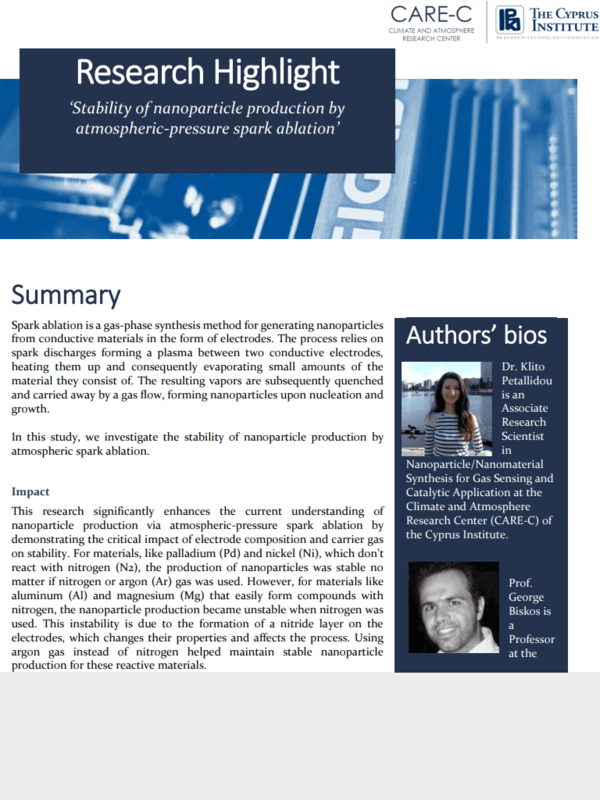 Stability of nanoparticle production by atmospheric-pressure spark ...